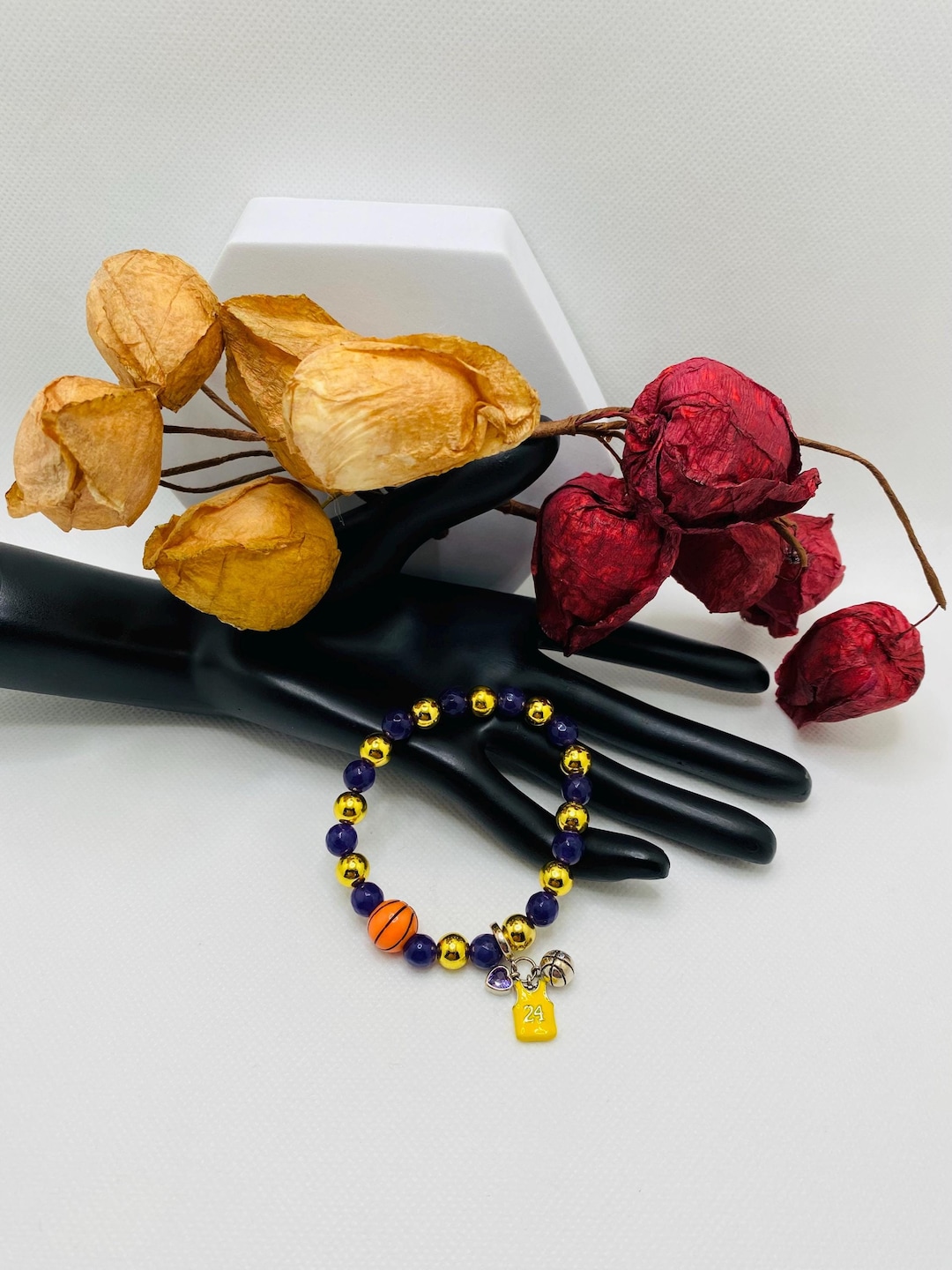 Kobe Bryant Lakers Bracelet: Amethyst & Hematite Gemstone Beads - Etsy