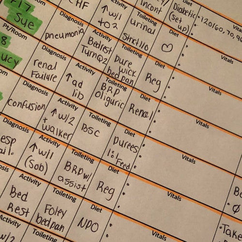 Patient Care Tech/nurse Assistant Report Sheet - Etsy