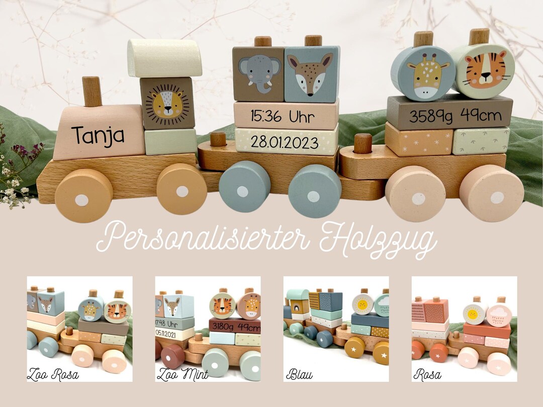 Birth Train Zoo Pink | Baby/children's Wooden Train - Etsy