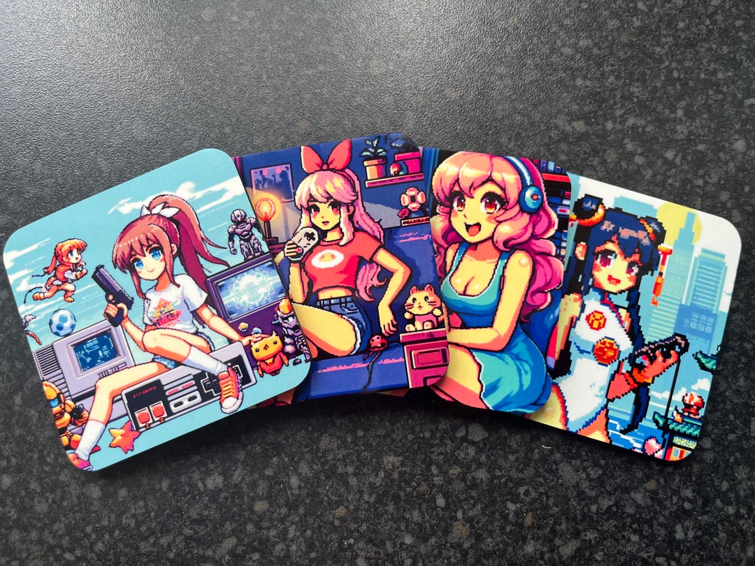 Cute Gamer Coasters Pixel Art Set of 4 Coasters MDF Set Gaming Playful ...