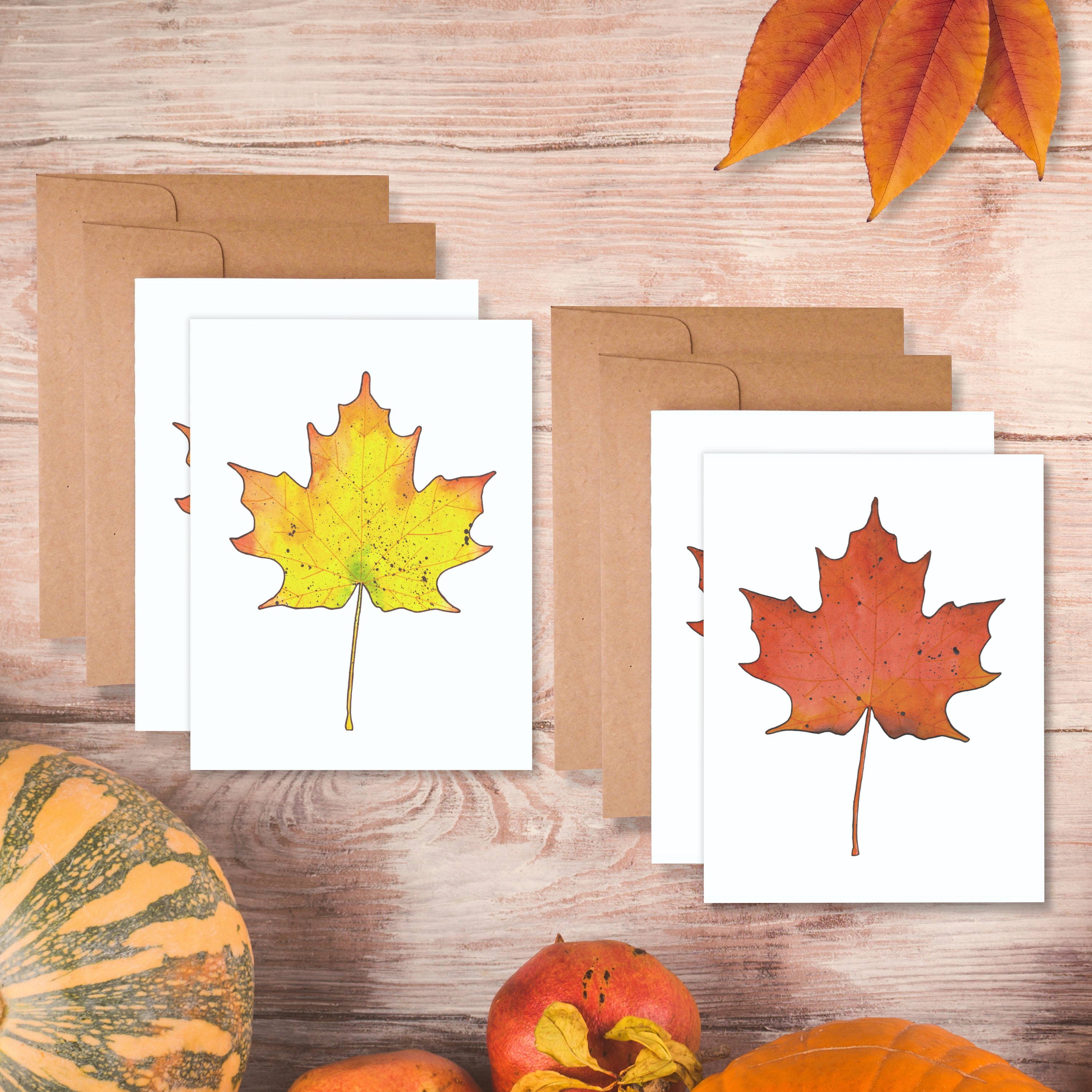 Watercolor Maple Leaf Card Set: Autumn Botanical Notecards - Etsy