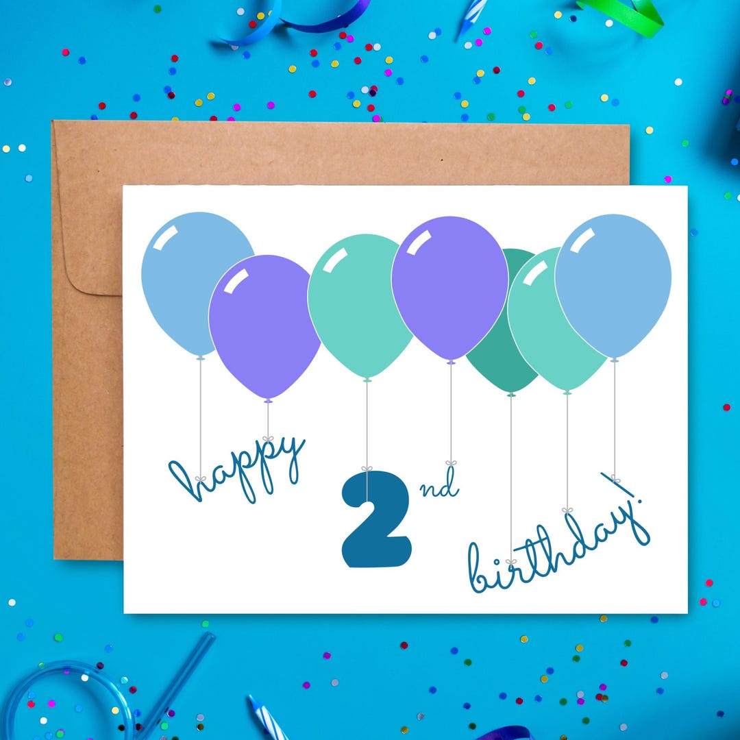 Second Birthday Card, Happy 2nd Birthday Card, Two Birthday Card ...