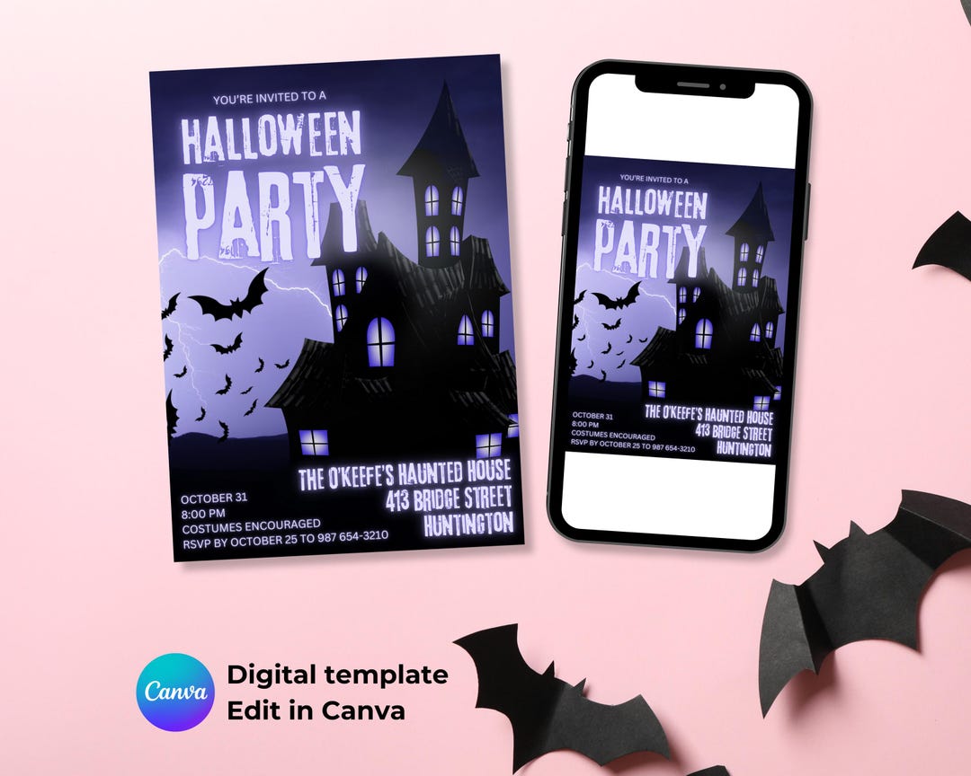 Haunted House Halloween Party Invitation, Editable Digital Template ...