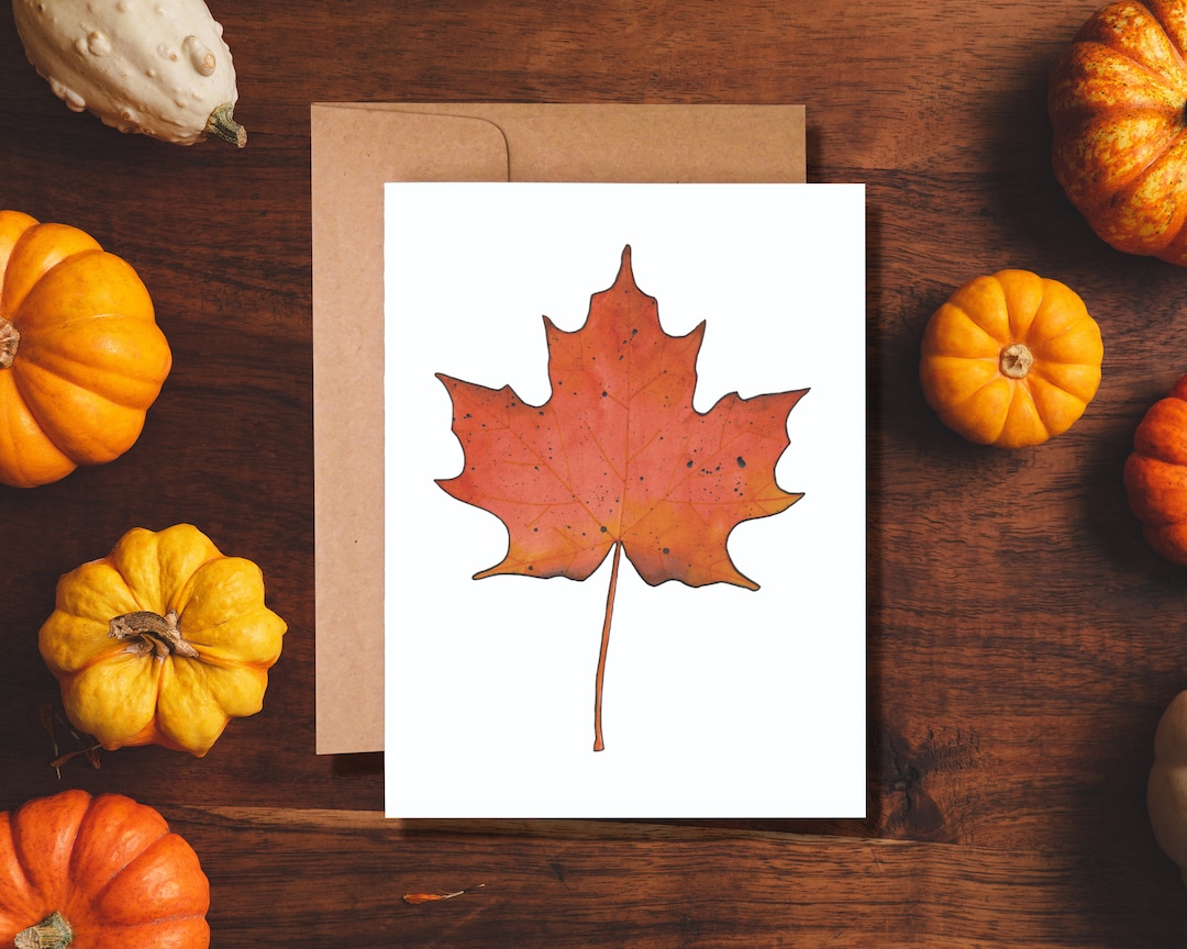 Red Maple Leaf Card, Fall Leaf Card, Autumn Leaf Card, Fall Foliage ...