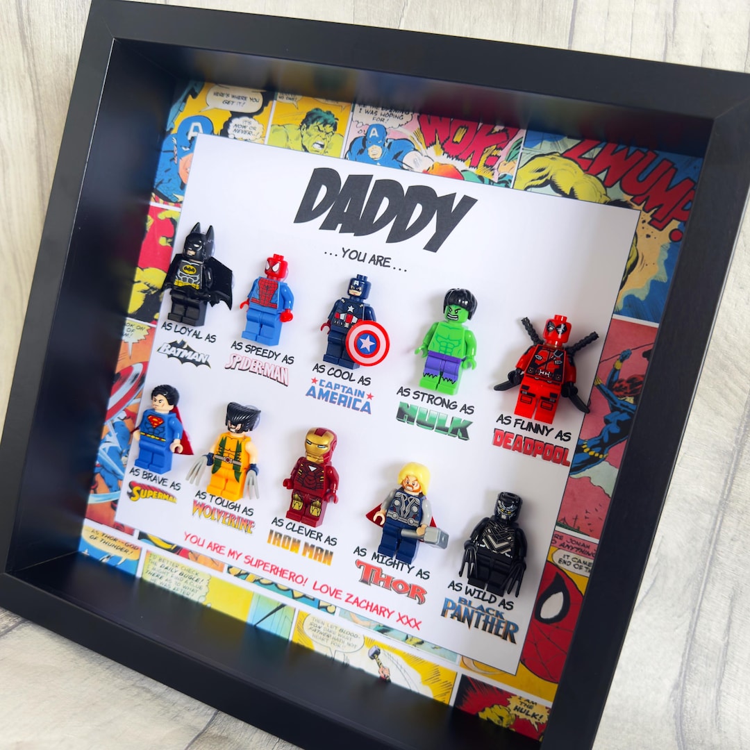 PERSONALISED SUPERHERO DADDY /fathers Day Box Frame/ Handmade Character ...
