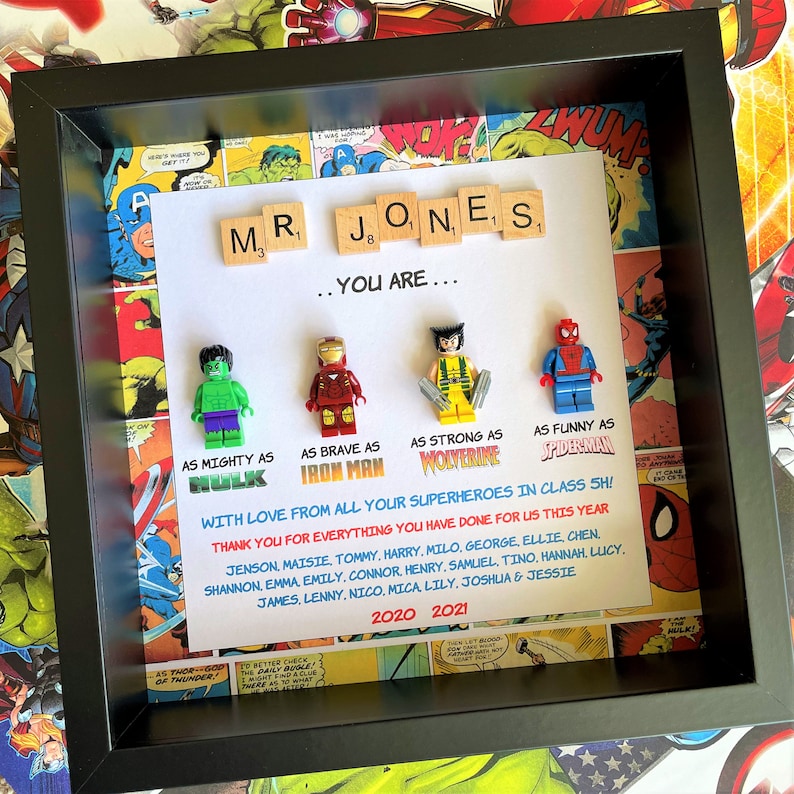 PERSONALISED SUPERHERO DADDY /fathers Day Box Frame/ Handmade Character ...