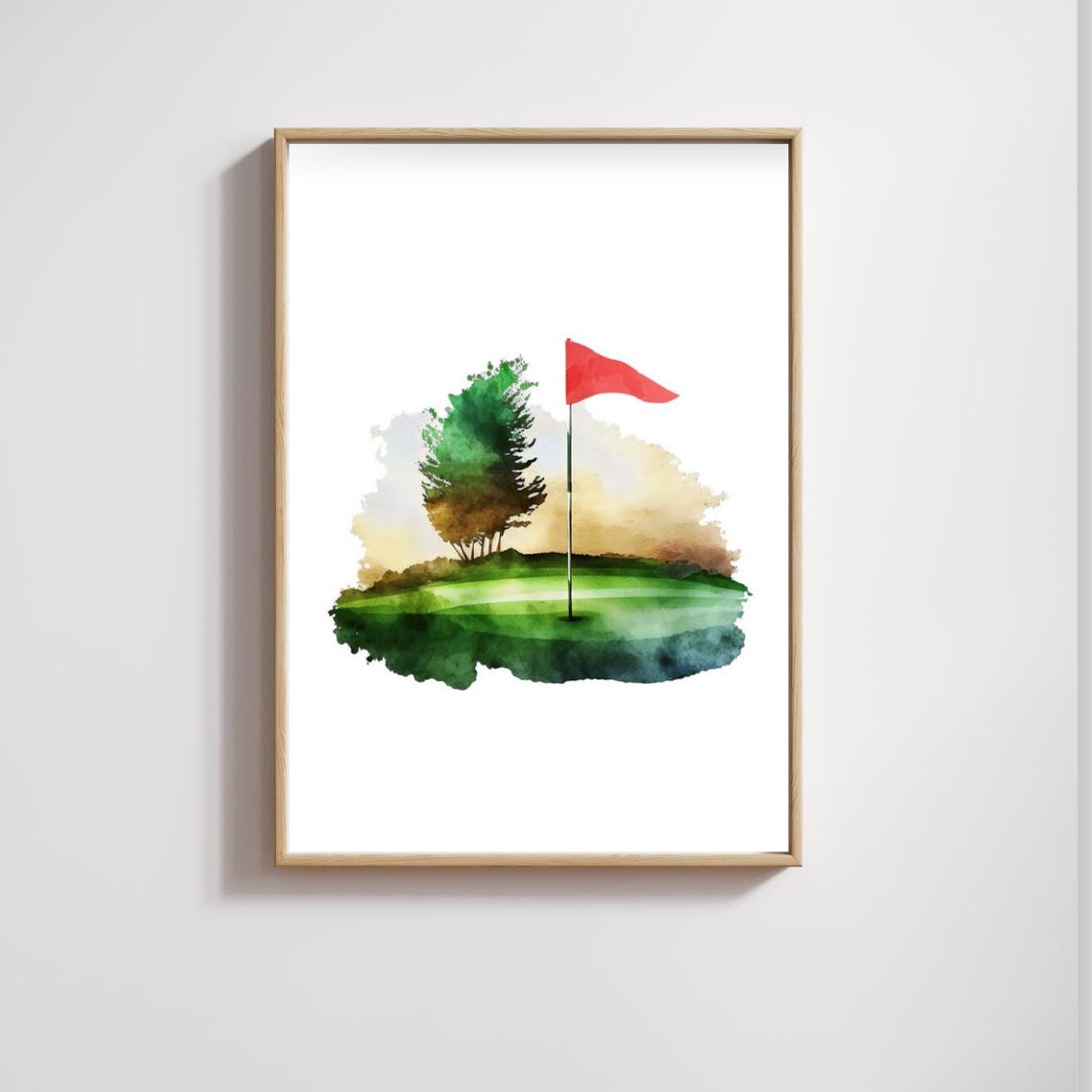 Watercolor Golf Course Art Print Golf Green Flag Putting Green Digital ...