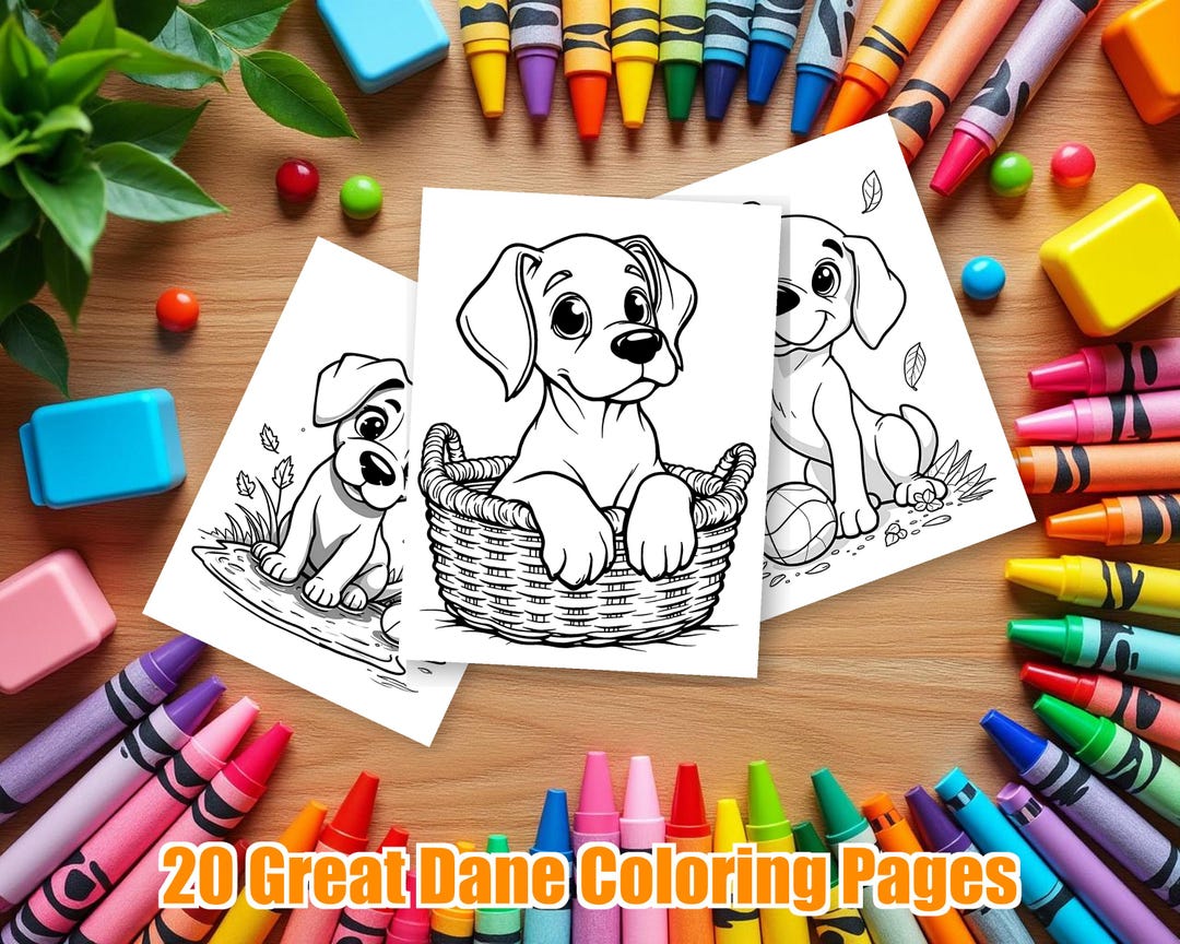 PUP-101] Great Dane Coloring Pages for Kids - 20 Simple Puppies ...