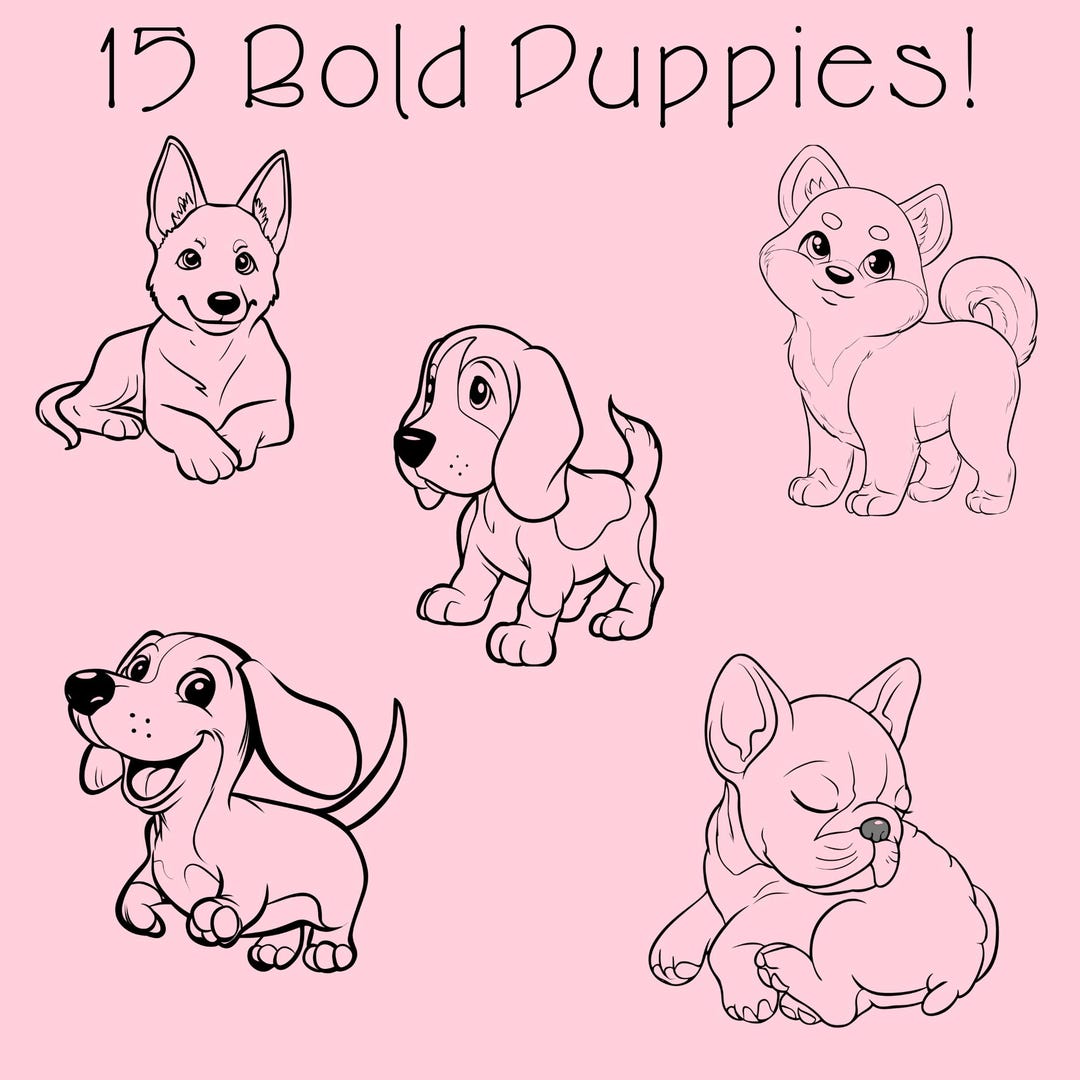 Bold and Easy Puppy Coloring Pages PDF - 15 Dog Breeds, Kids Activity ...