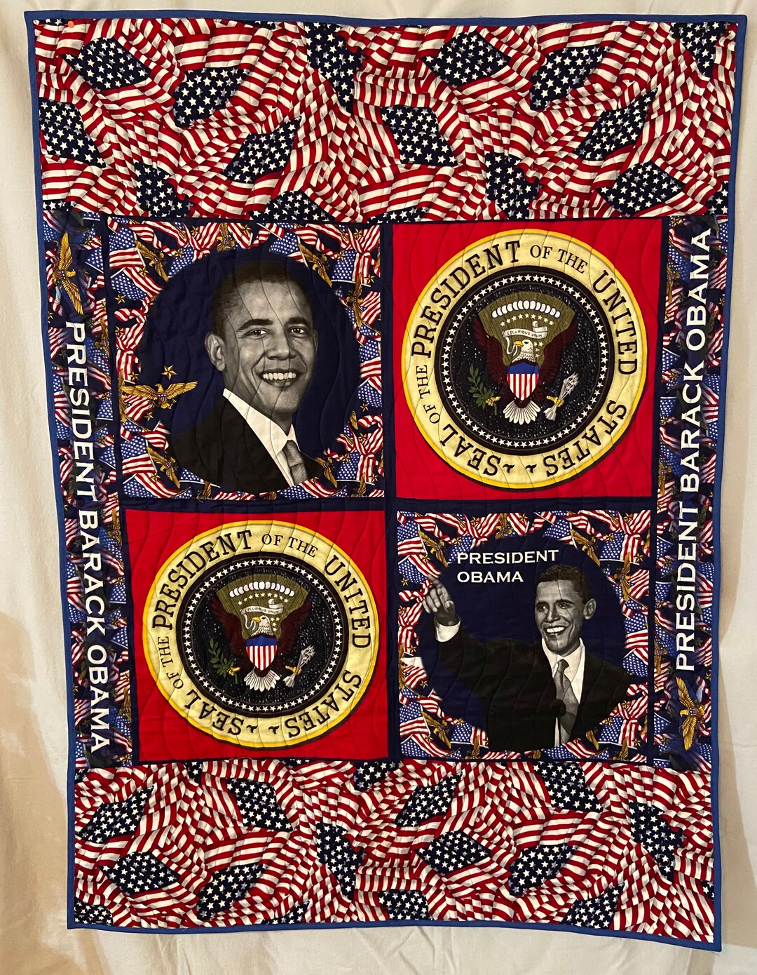 Obama Quilt With Wavy Flags - Etsy