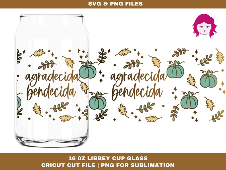 Agradecida Bendecida SVG Libbey 16oz Glass Wrap SVG Fall Svg - Etsy
