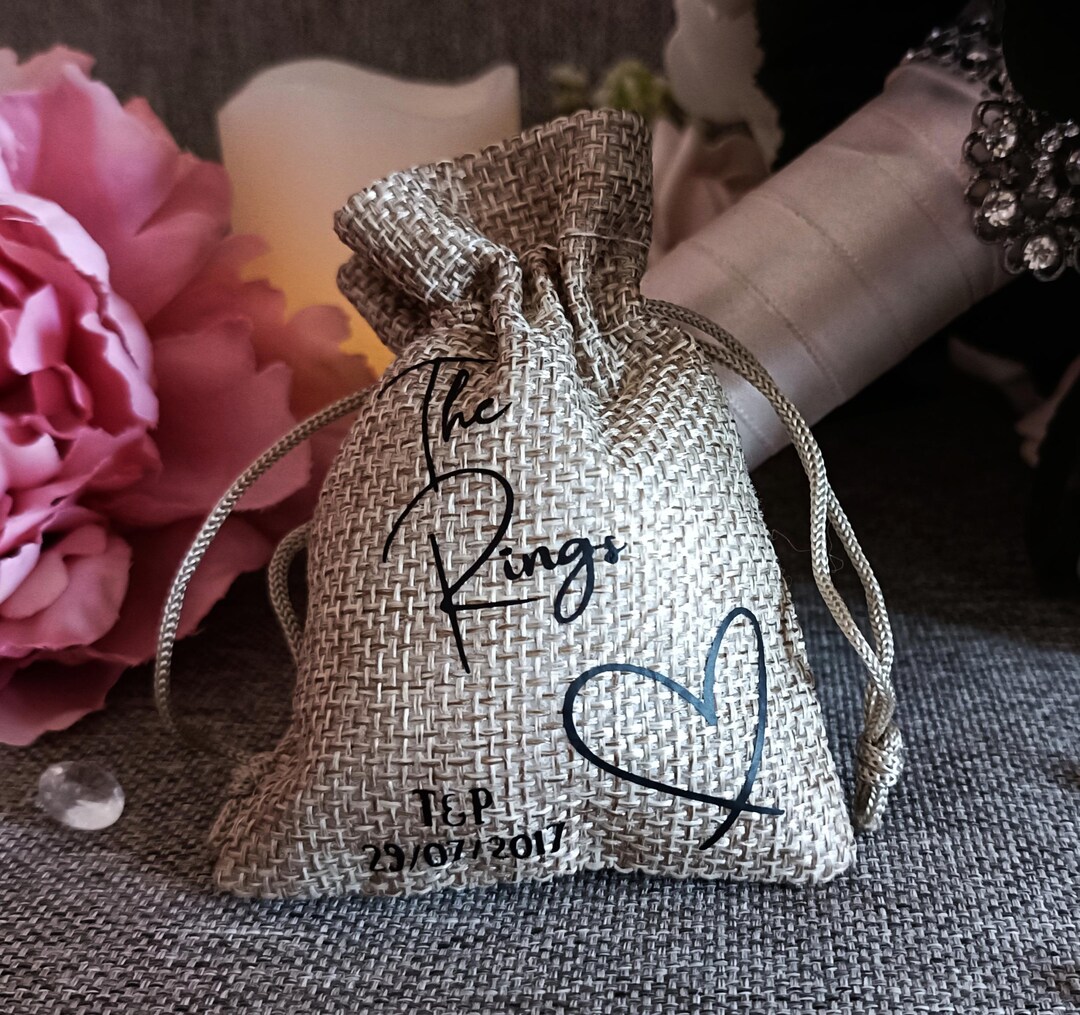 Wedding Ring Bag, a Lovely Personalised Hessian Drawstring Pouch With ...