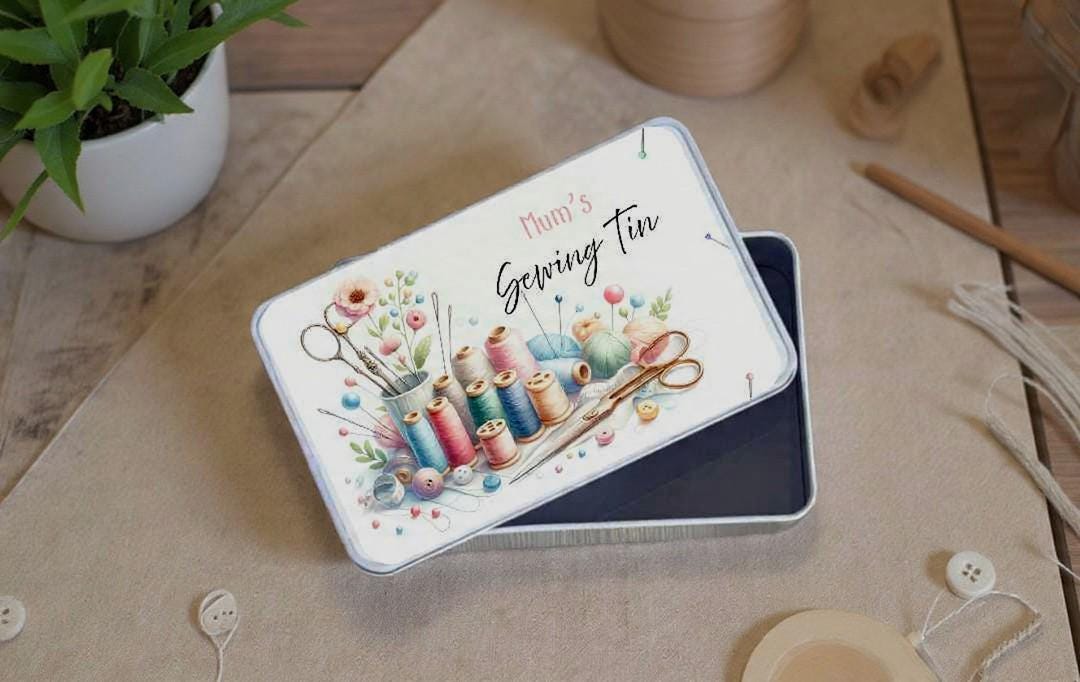 Sewing Tin. Lovely Personalised Metal Storage Needle Work Box Accessory ...