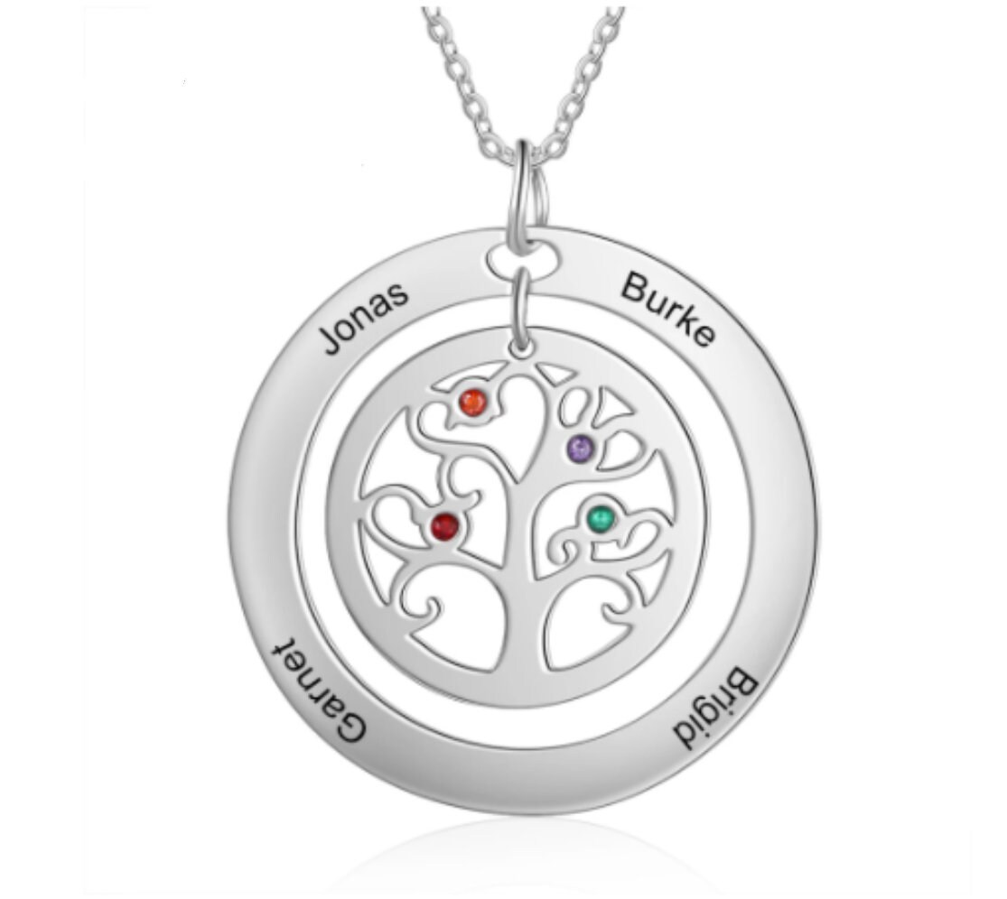 Custom Family Tree Pendant Necklace With Birthstones Cubic - Etsy