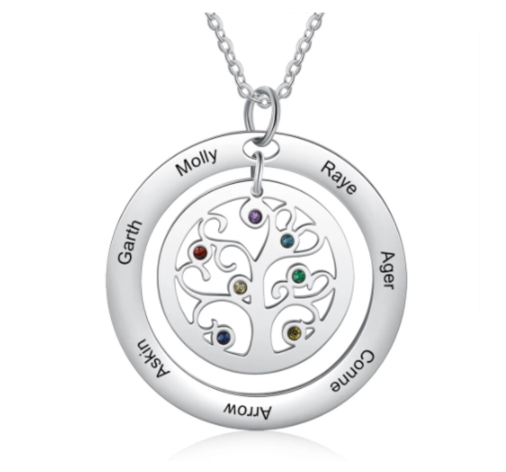 Custom Family Tree Pendant Necklace With Birthstones Cubic - Etsy