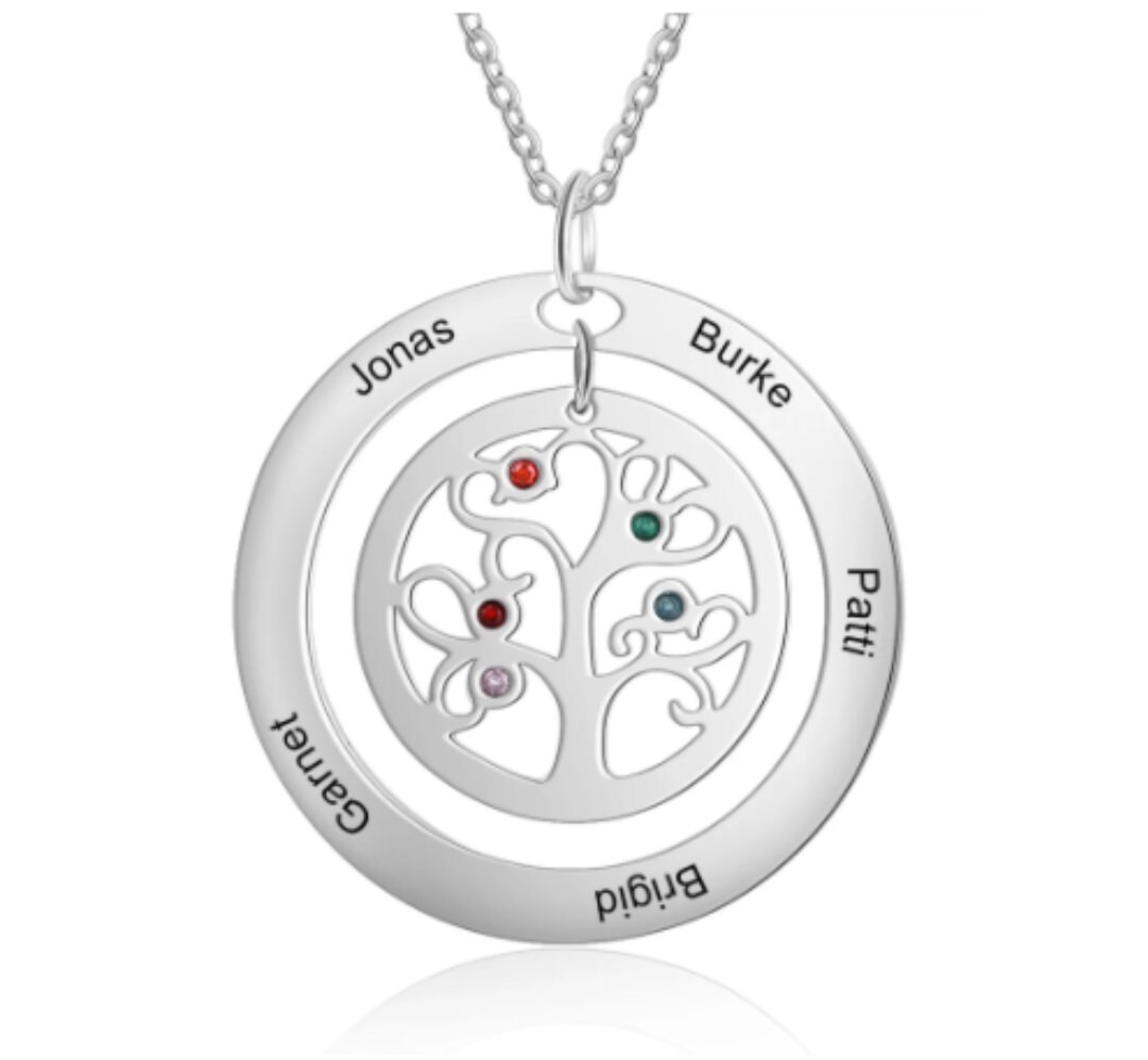 Custom Family Tree Pendant Necklace With Birthstones Cubic - Etsy