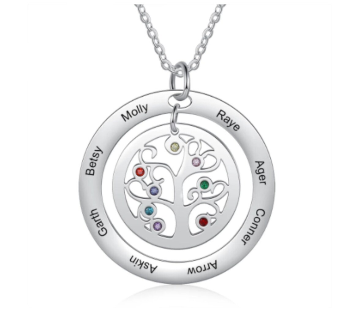 Custom Family Tree Pendant Necklace With Birthstones Cubic | Etsy