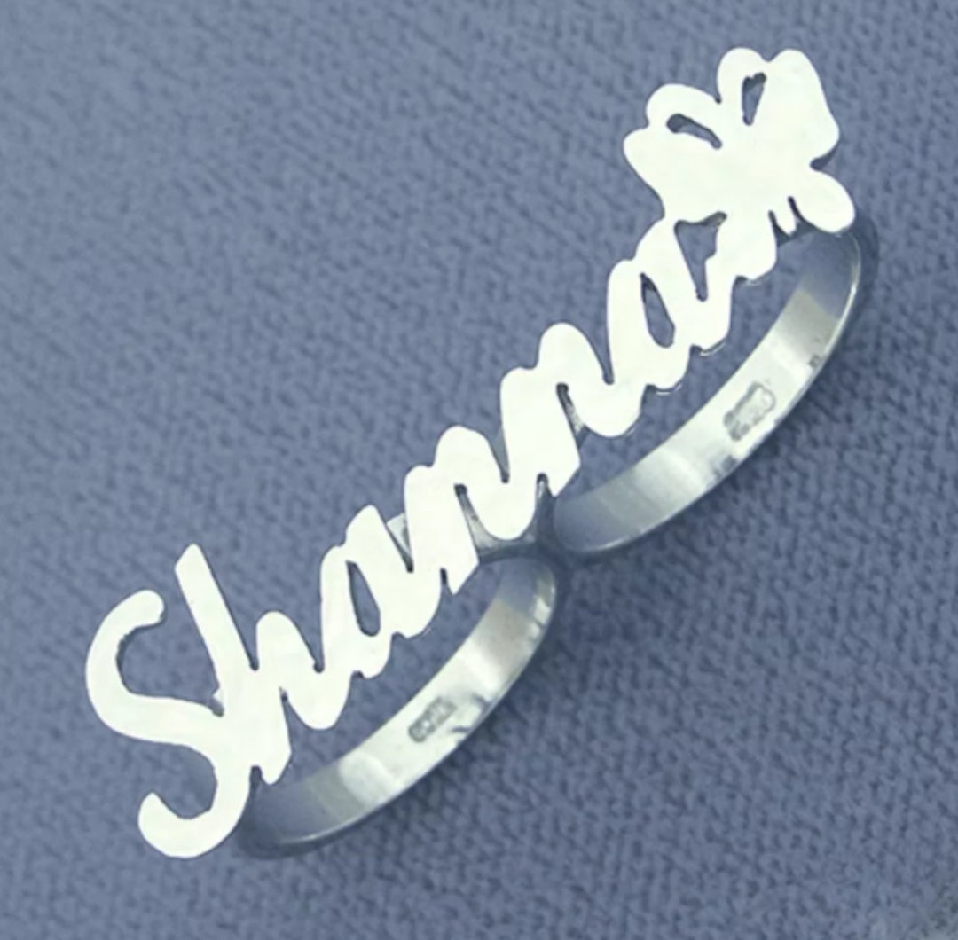 Custom Double Two Finger Name Band Ring Heart Butterfly Star - Etsy