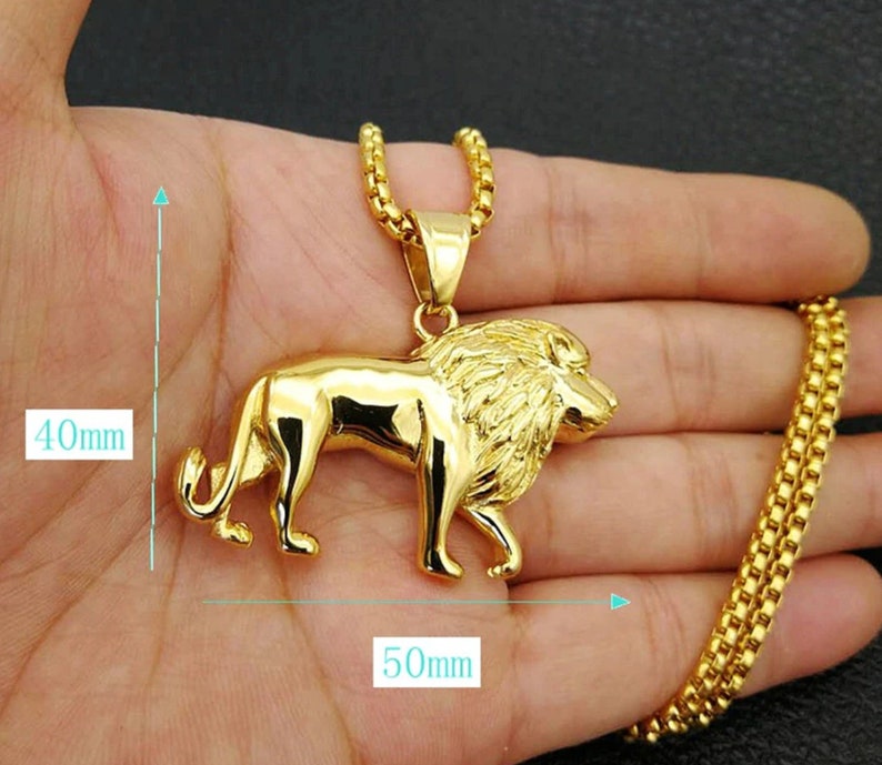 Walking Lion Pendant Necklace Animal Stainless Steel Metal Jewelry Gold ...