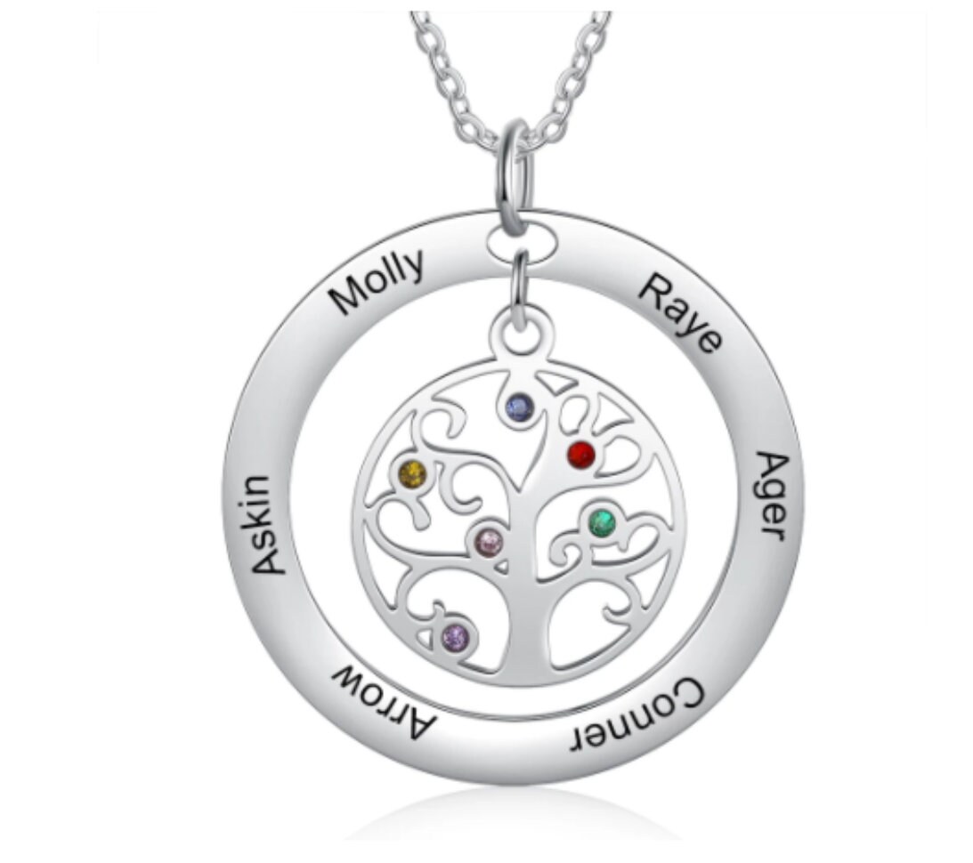 Custom Family Tree Pendant Necklace With Birthstones Cubic - Etsy
