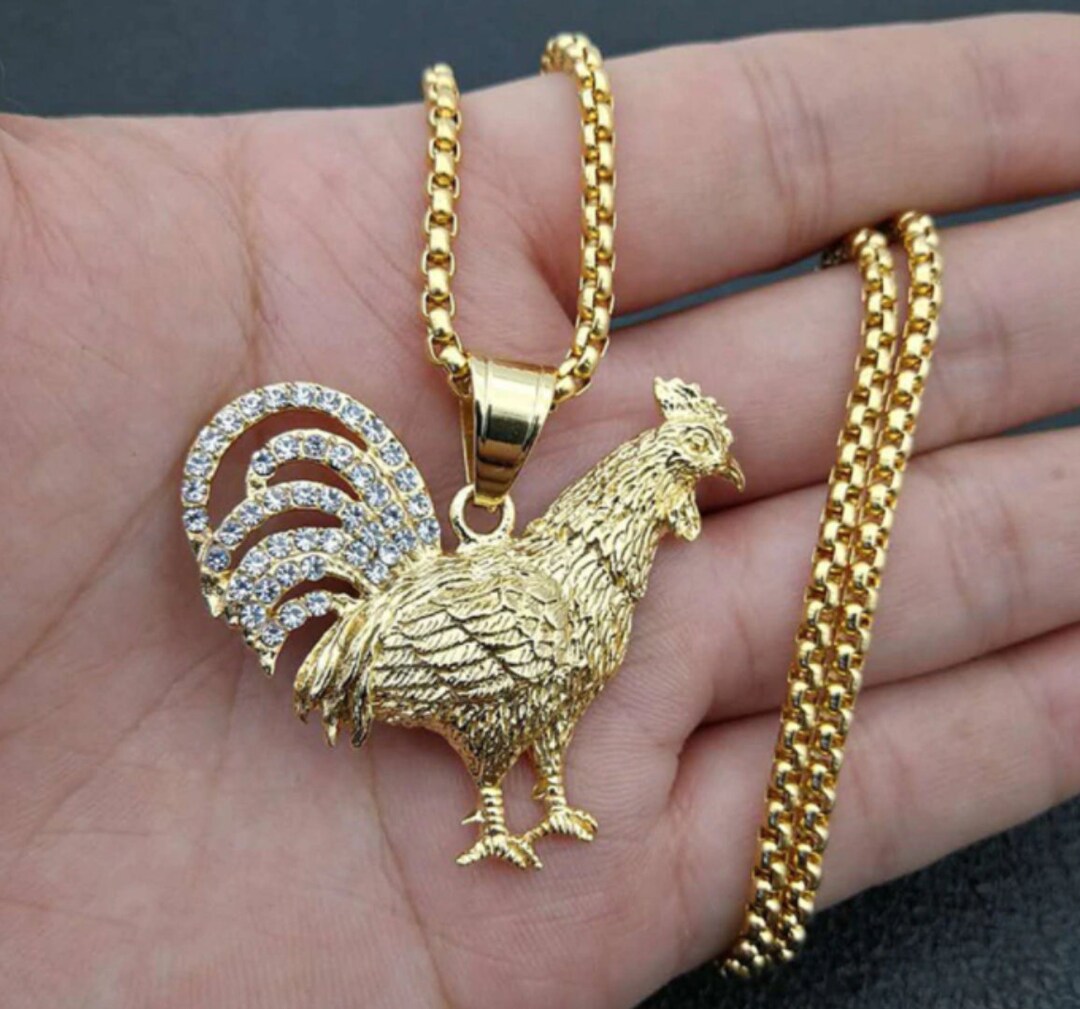 Chicken Rooster Pendant Necklace Bird Gallus Gold Stainless - Etsy