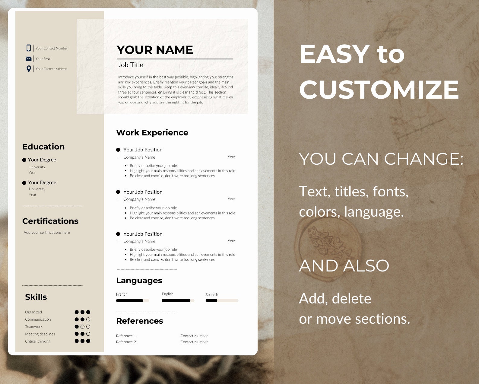 Editable Professional Resume Template for Canva – Quick and Easy to ...