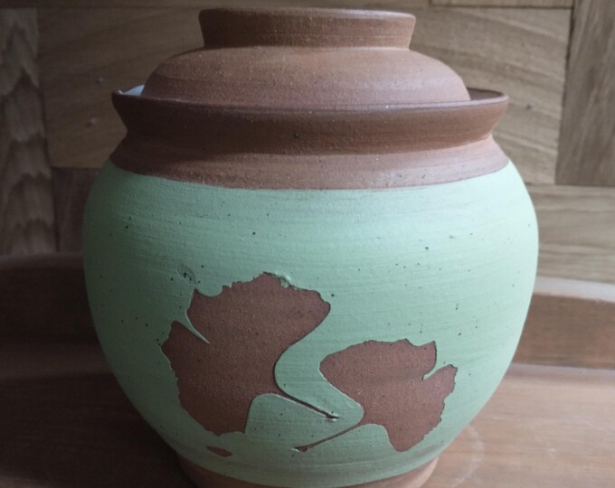 Handmade Fermentation Crock: Wheel Thrown, Gingko Leaf Design, Water ...