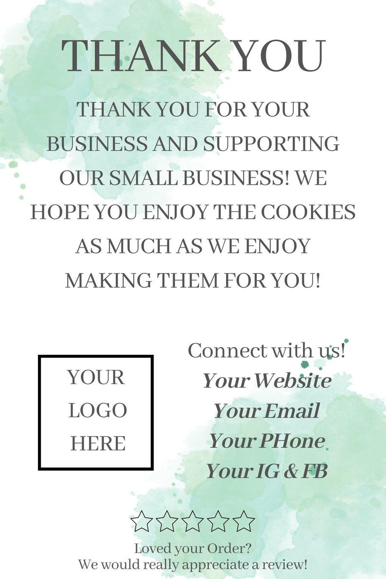 Cookie Care Card | Digital File | Care Card | Baked Goods Care Card ...