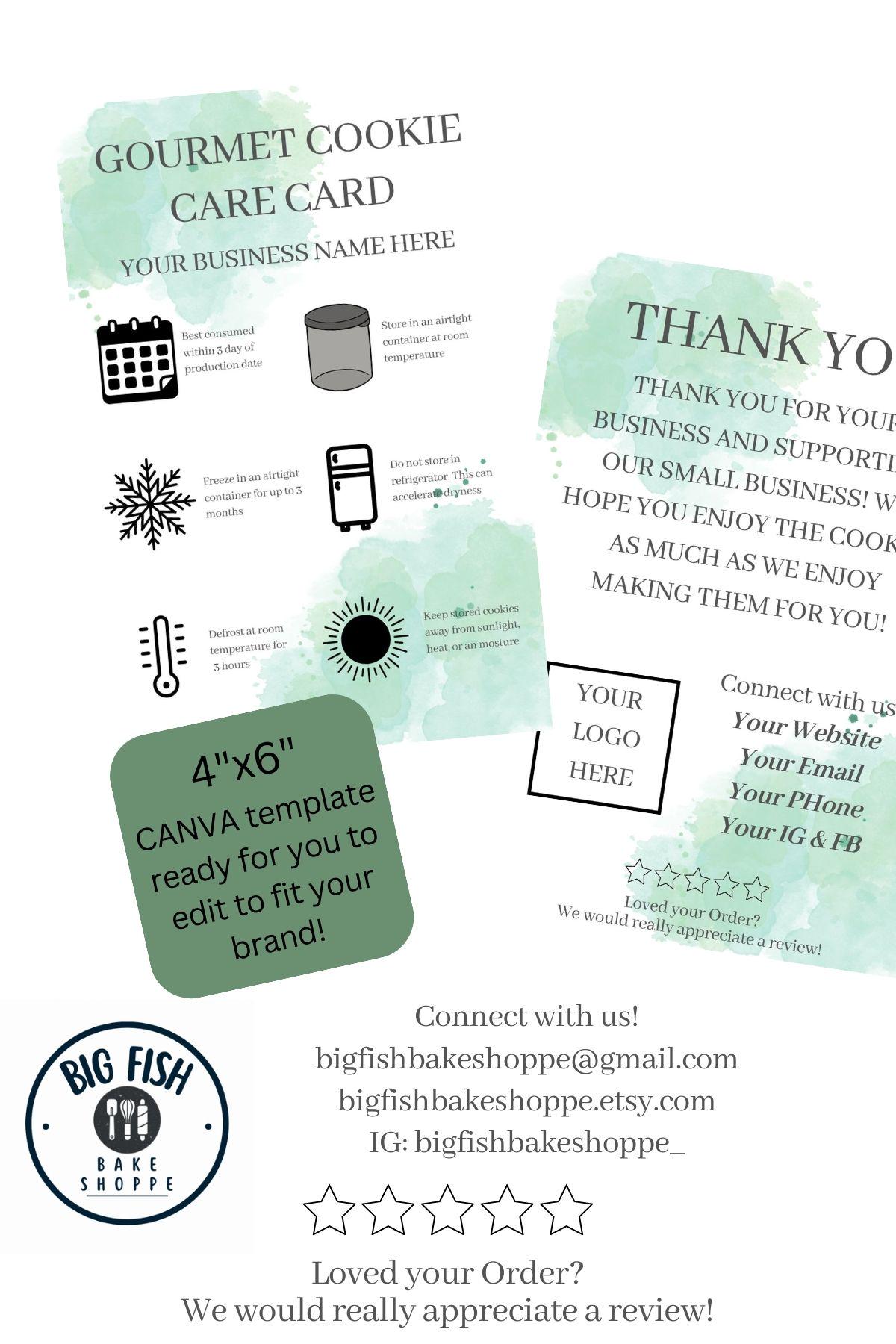Cookie Care Card | Digital File | Care Card | Baked Goods Care Card ...