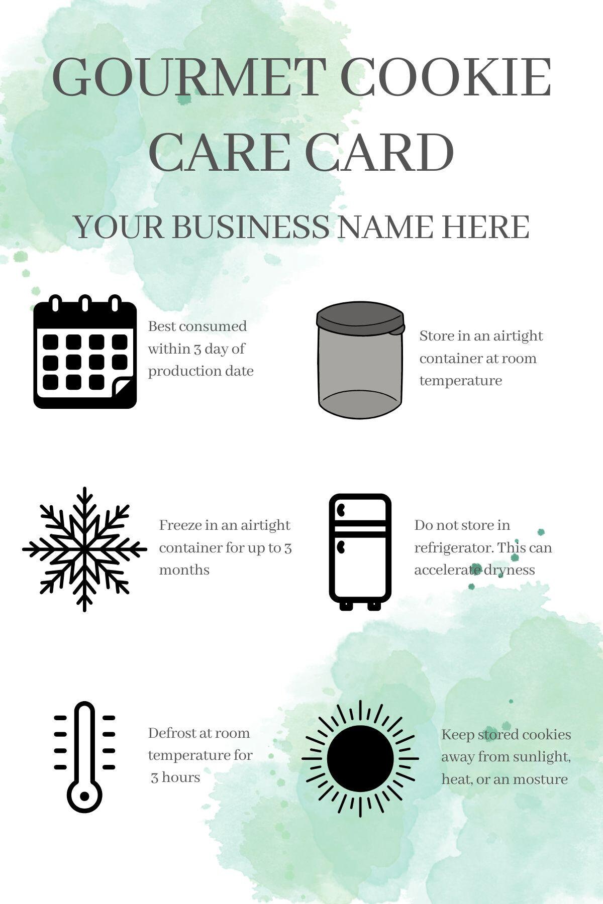 Cookie Care Card | Digital File | Care Card | Baked Goods Care Card ...