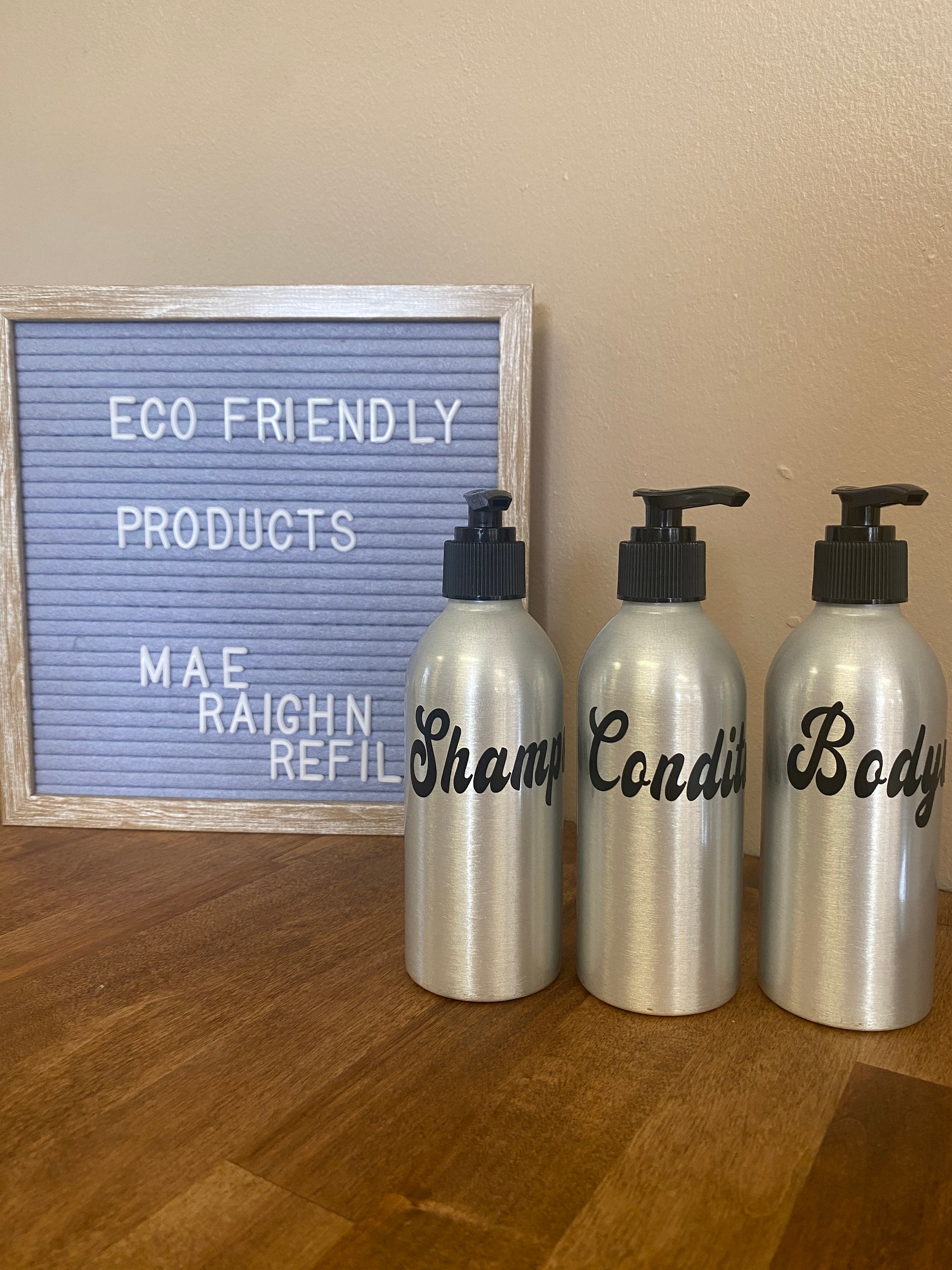 Aluminum Refillable Shower Bottles, Set of 3, Shampoo, Conditioner ...