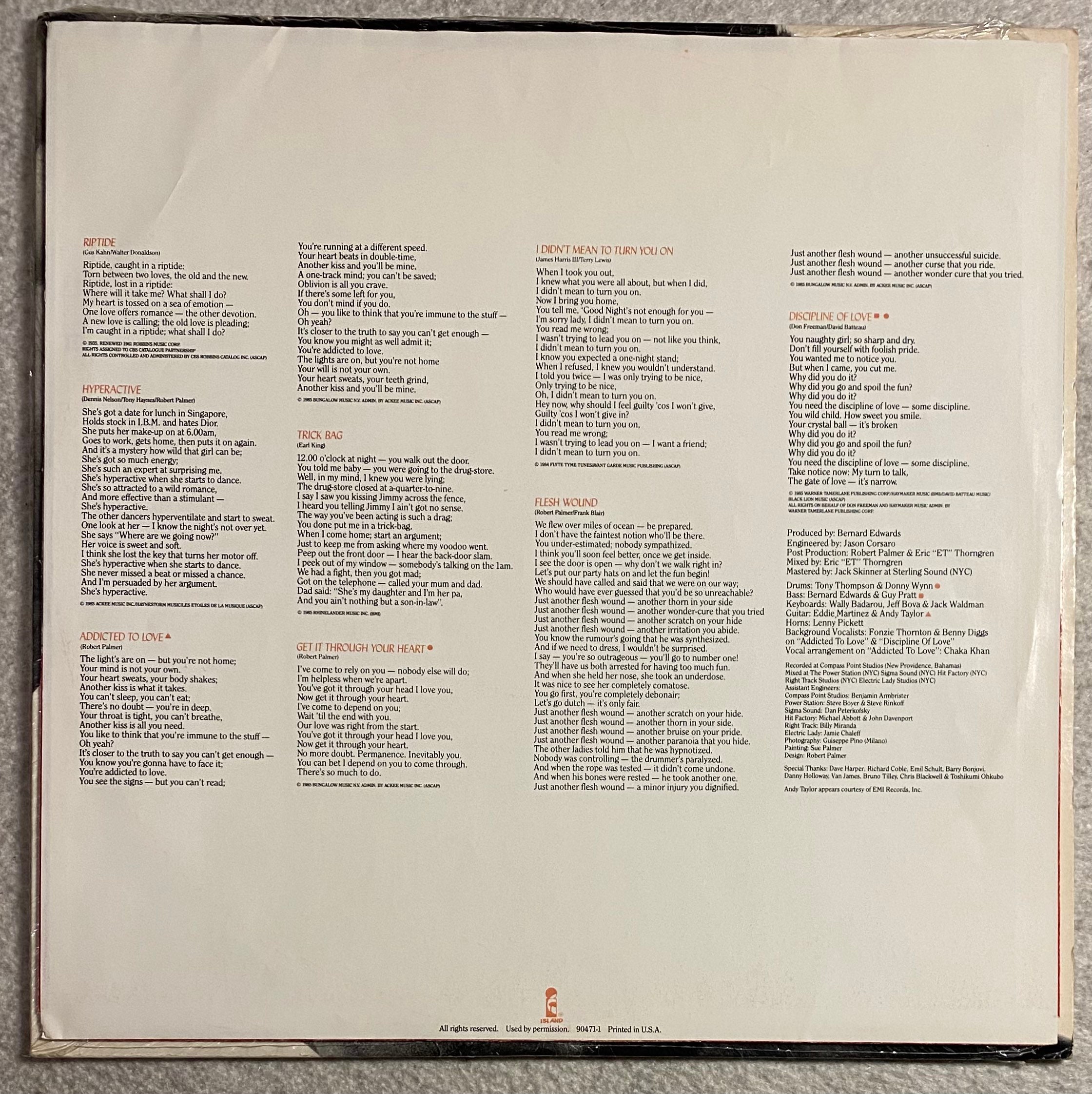 Robert Palmer / Riptide Vinyl LP Record Album in Shrink With - Etsy