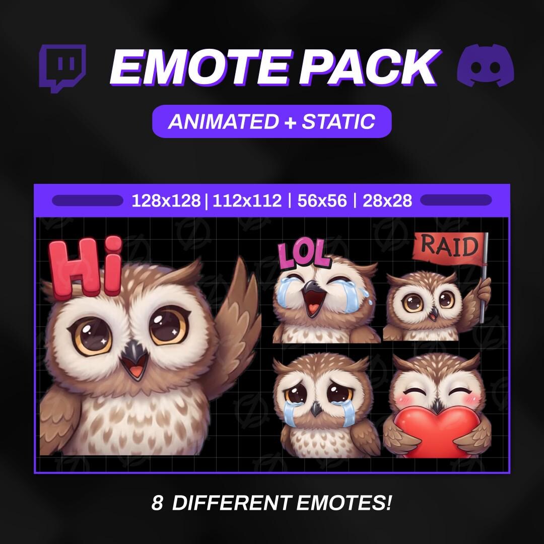 Animated Owl Emotes | 8 Cute Gifs for Twitch, Kick, Discord | Cozy ...