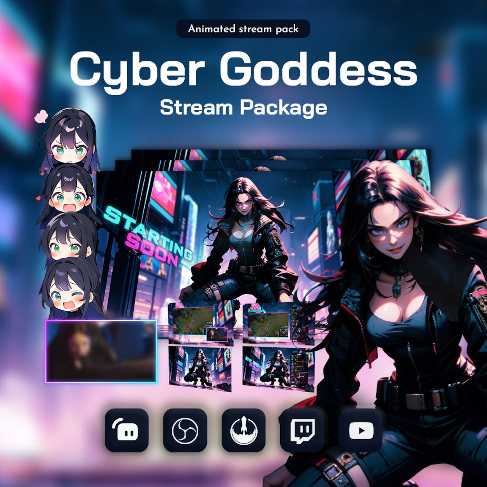 Cyber Goddess Twitch Overlay Pack · Anime Stream Overlay · OBS Overlay ...