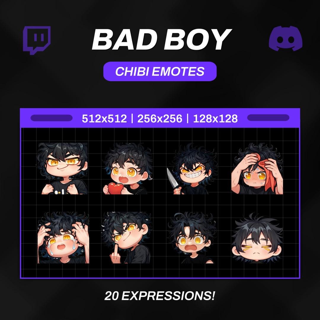 20 Twitch Emotes Bad Boy - Set, Bundle, Pack, Stickers, Discord ...