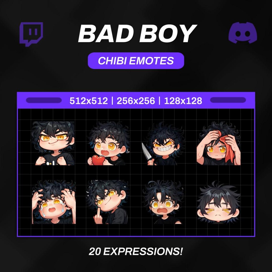 20 Twitch Emotes Bad Boy - Set, Bundle, Pack, Stickers, Discord ...