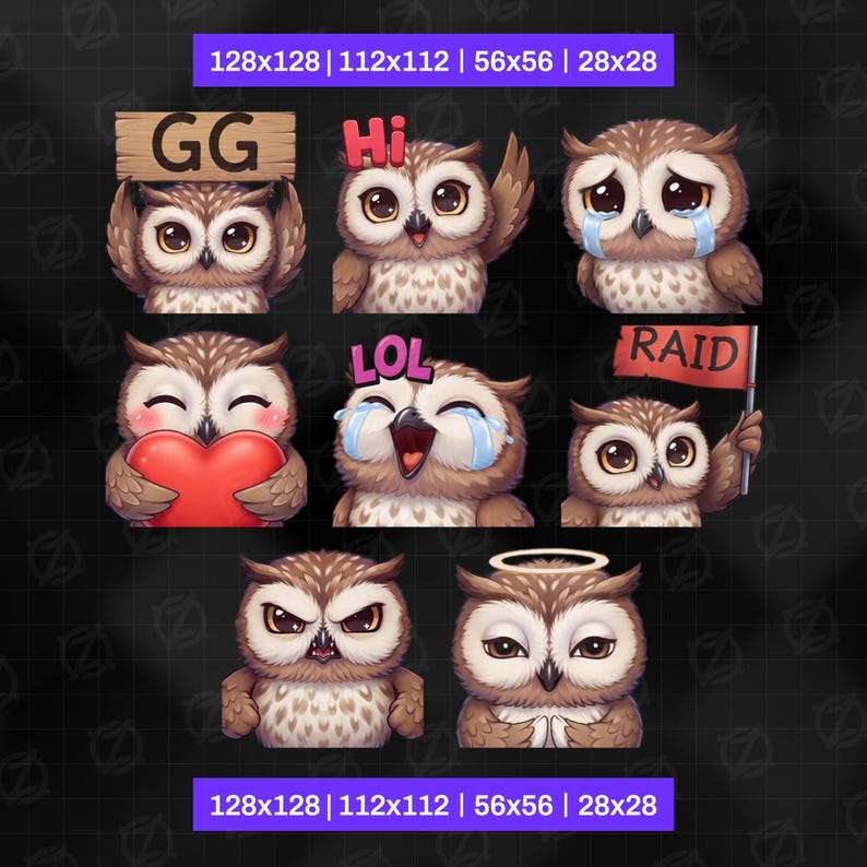 Animated Owl Emotes | 8 Cute Gifs for Twitch, Kick, Discord | Cozy ...