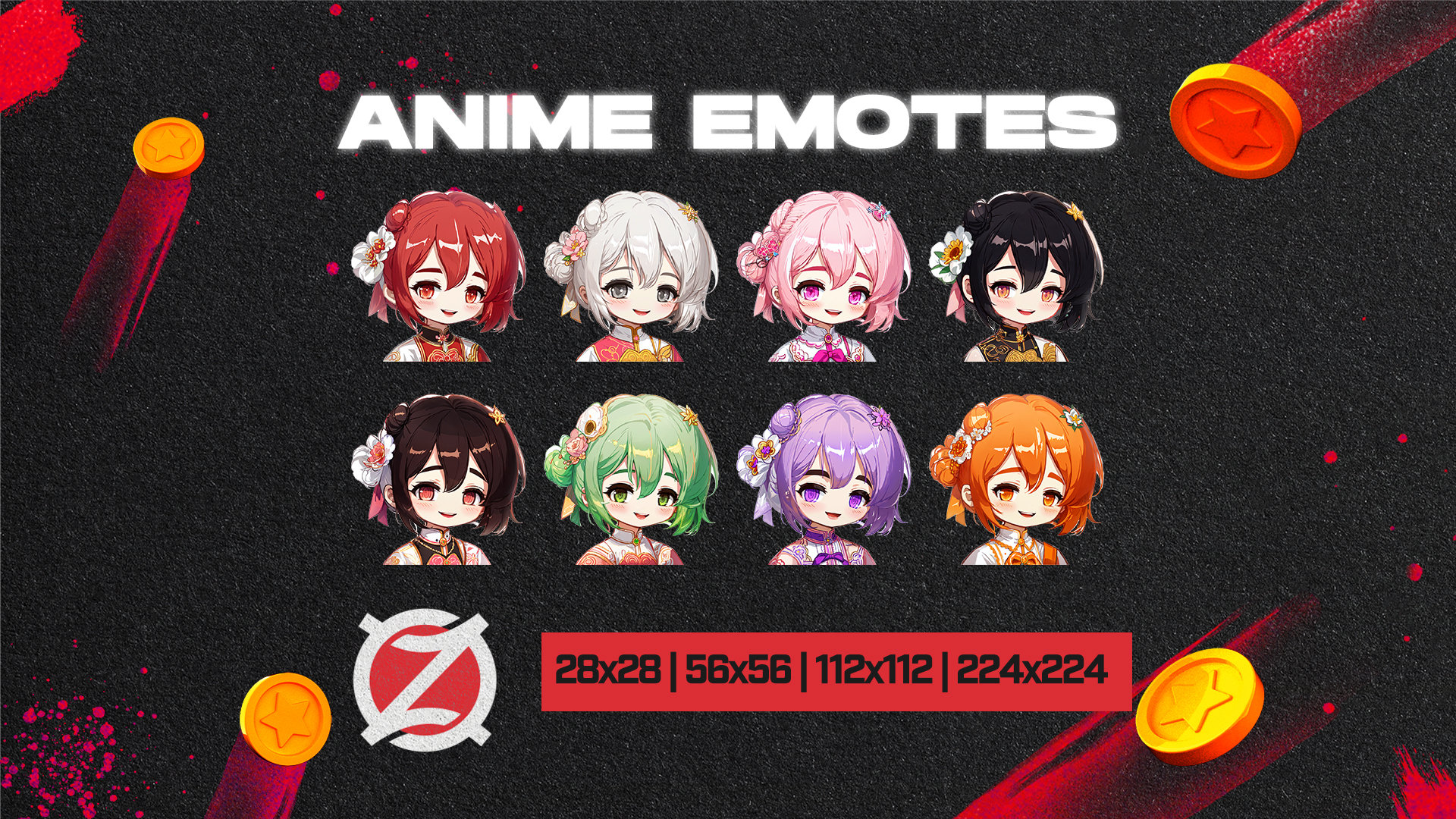 Anime Girl Emotes 8 Different Colors Twitch/discord/youtube / Custom ...