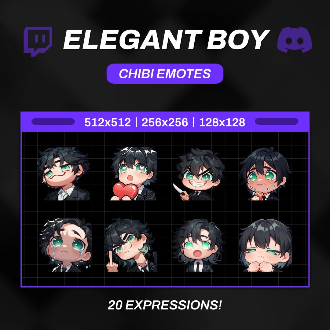 20 Twitch Emotes Elegant Boy - Set, Bundle, Pack, Stickers, Discord ...