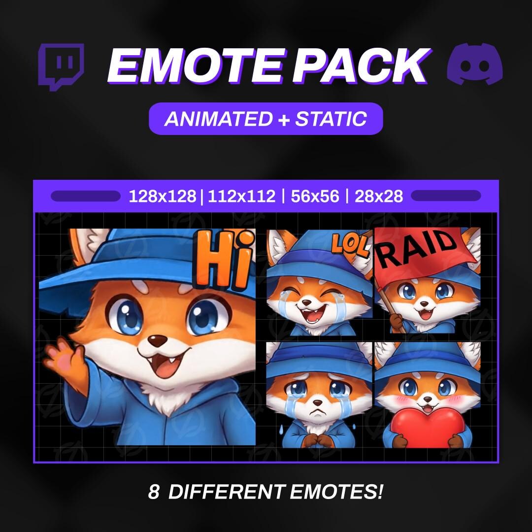 Cute Fox Animated Emotes Pack | 8 Chibi Gifs for Twitch, Discord, Kick ...