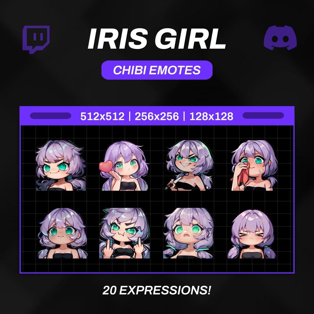 20 Twitch Emotes Iris Girl Set, Bundle, Pack, Stickers, Discord ...