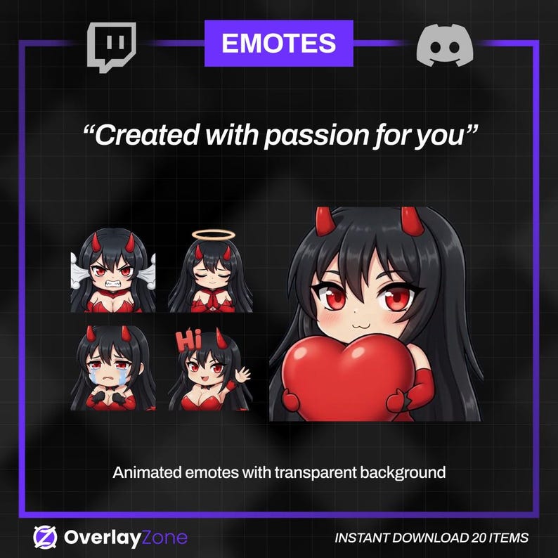 Animated Devil Girl Emotes | 8 Succubus Gifs for Twitch, Kick, Discord ...