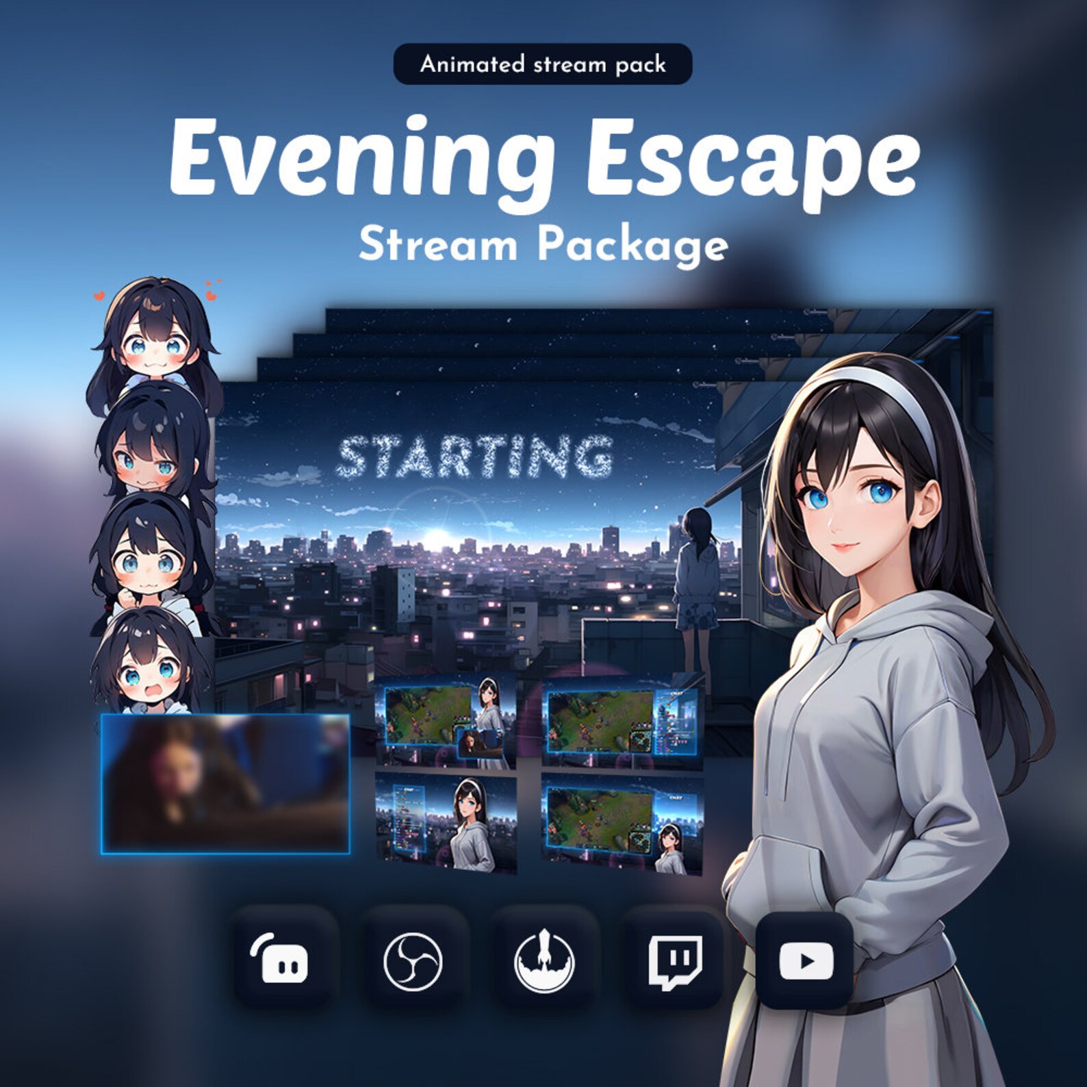 Evening Escape Twitch Overlay Pack · Anime Stream Overlay · OBS Overlay ...