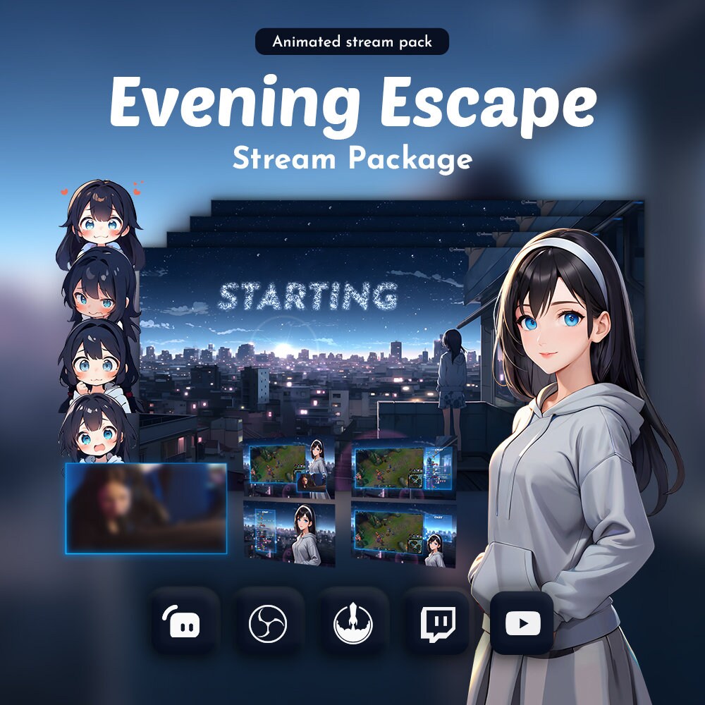Evening Escape Twitch Overlay Pack · Anime Stream Overlay · OBS Overlay ...