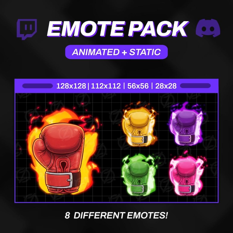 Animated Fire Glove Emotes | 8 RGB Boxing Gifs for Twitch, Kick ...