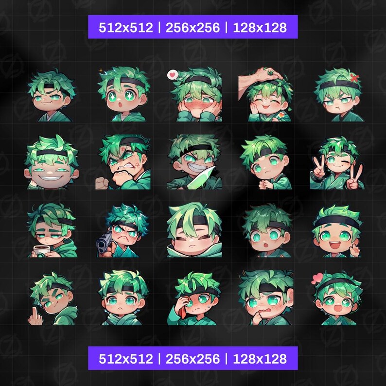 20 Twitch Emotes Green Boy - Set, Bundle, Pack, Stickers, Discord ...