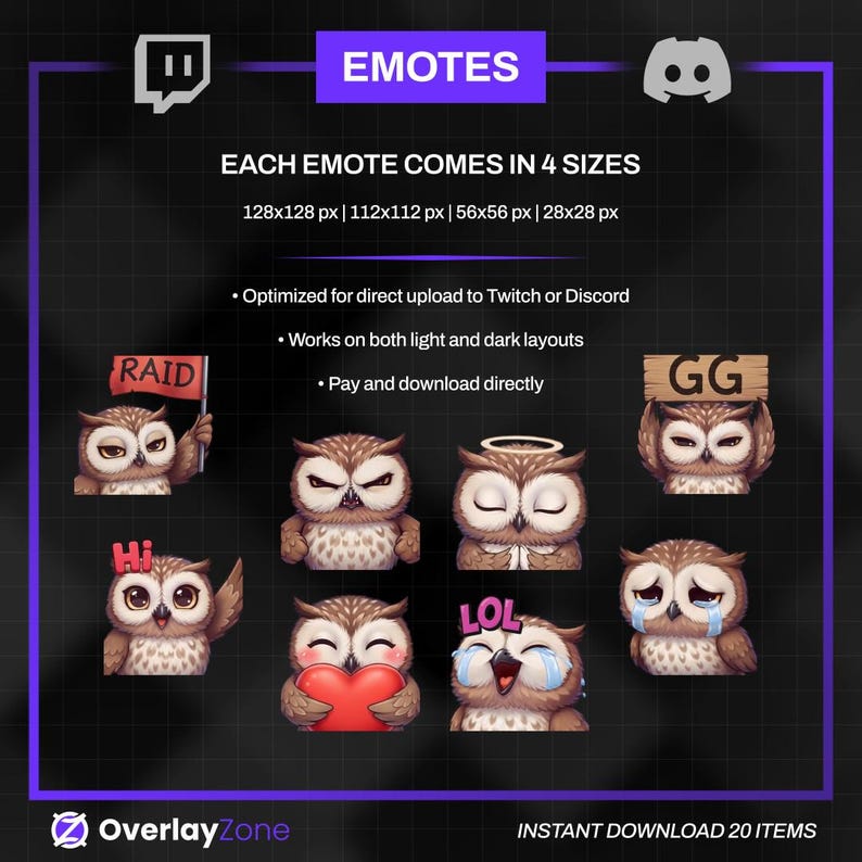 Animated Owl Emotes | 8 Cute Gifs for Twitch, Kick, Discord | Cozy ...