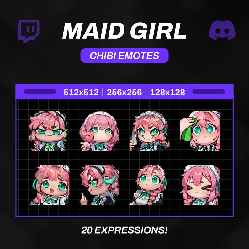20 Twitch Emotes Lovely Girl - Set, Bundle, Pack, Stickers, Discord ...