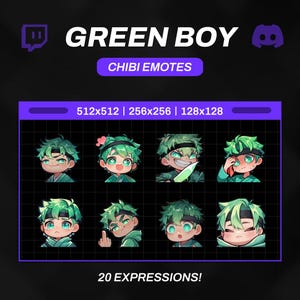 20 Twitch Emotes Green Boy - Set, Bundle, Pack, Stickers, Discord ...