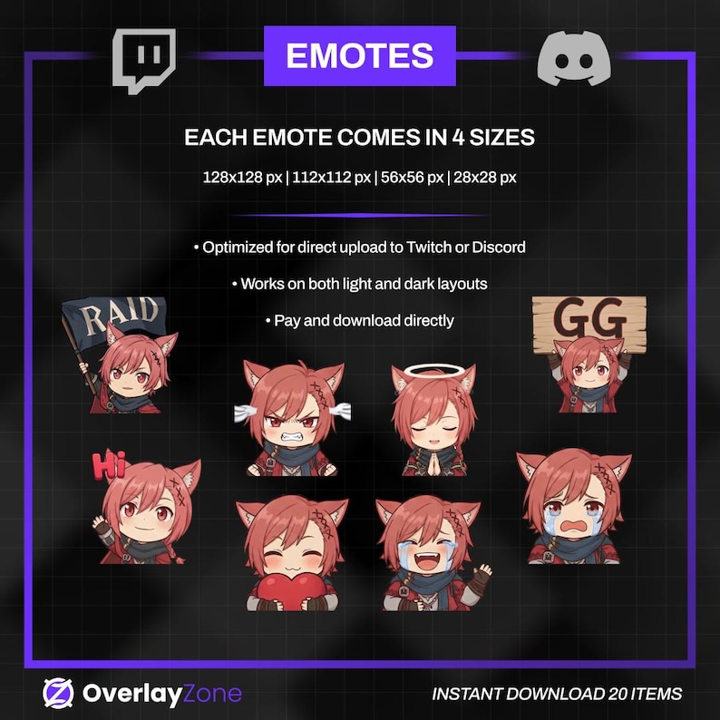 Animated G'raha Tia Emotes | 8 FFXIV Miqo'te Gifs for Twitch, Kick ...